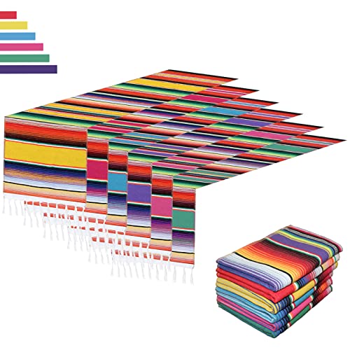 6 Pack Mexican Table Runners 14â x 84â Rainbow Colors Large Boho Mexican Theme Party Decoration for Cinco de Mayo Fiesta Party 6 Serape Table Runner (14â x 84â)