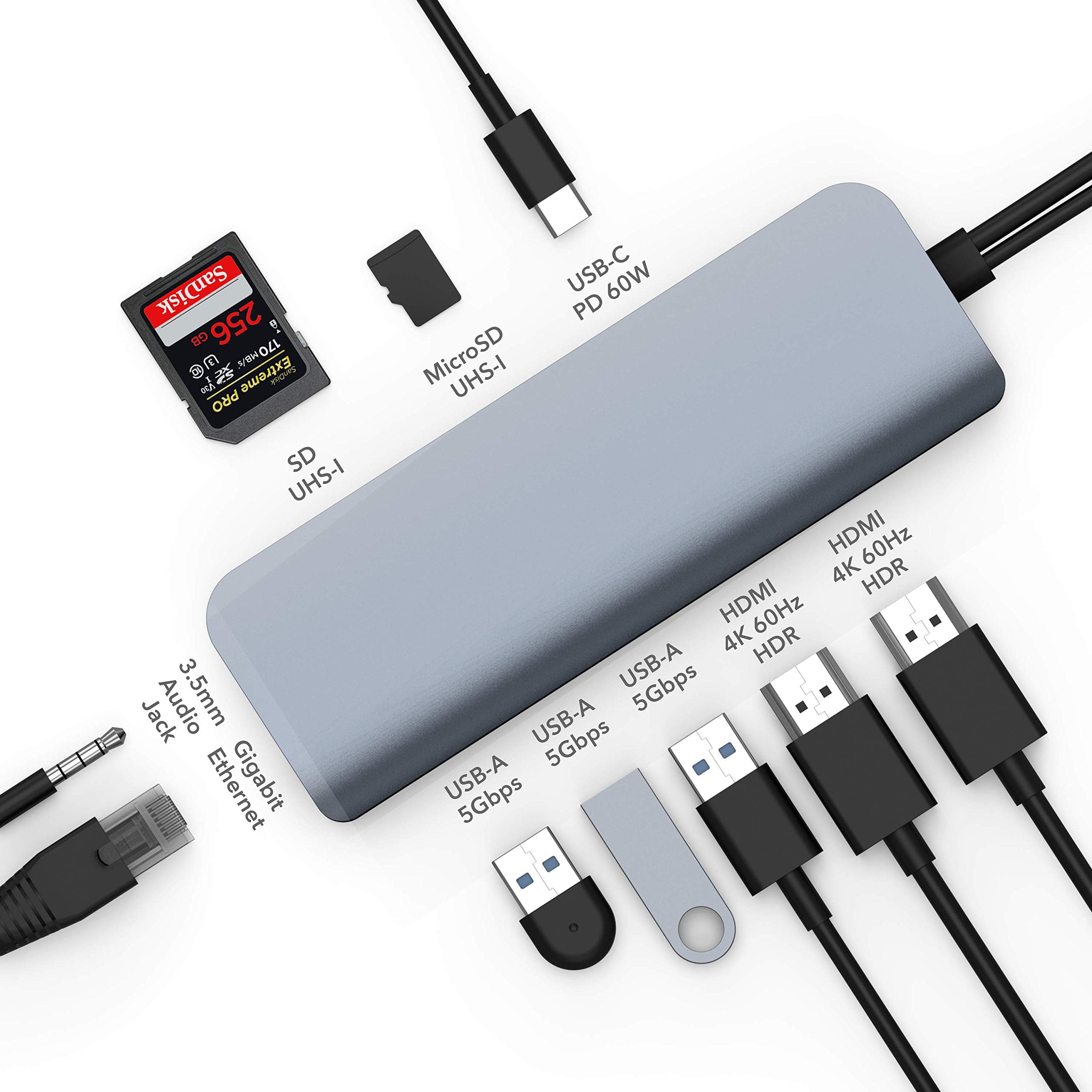 Docking Station, USB C Hub, TOTU 9 in 1 Triple Display Docking Station with Collage Display Mode, Dual 4K HDMI, VGA, 100W PD, 3 USB 3.0 and TF/SD Card Reader for MacBook Pro Air and Type-C Laptops