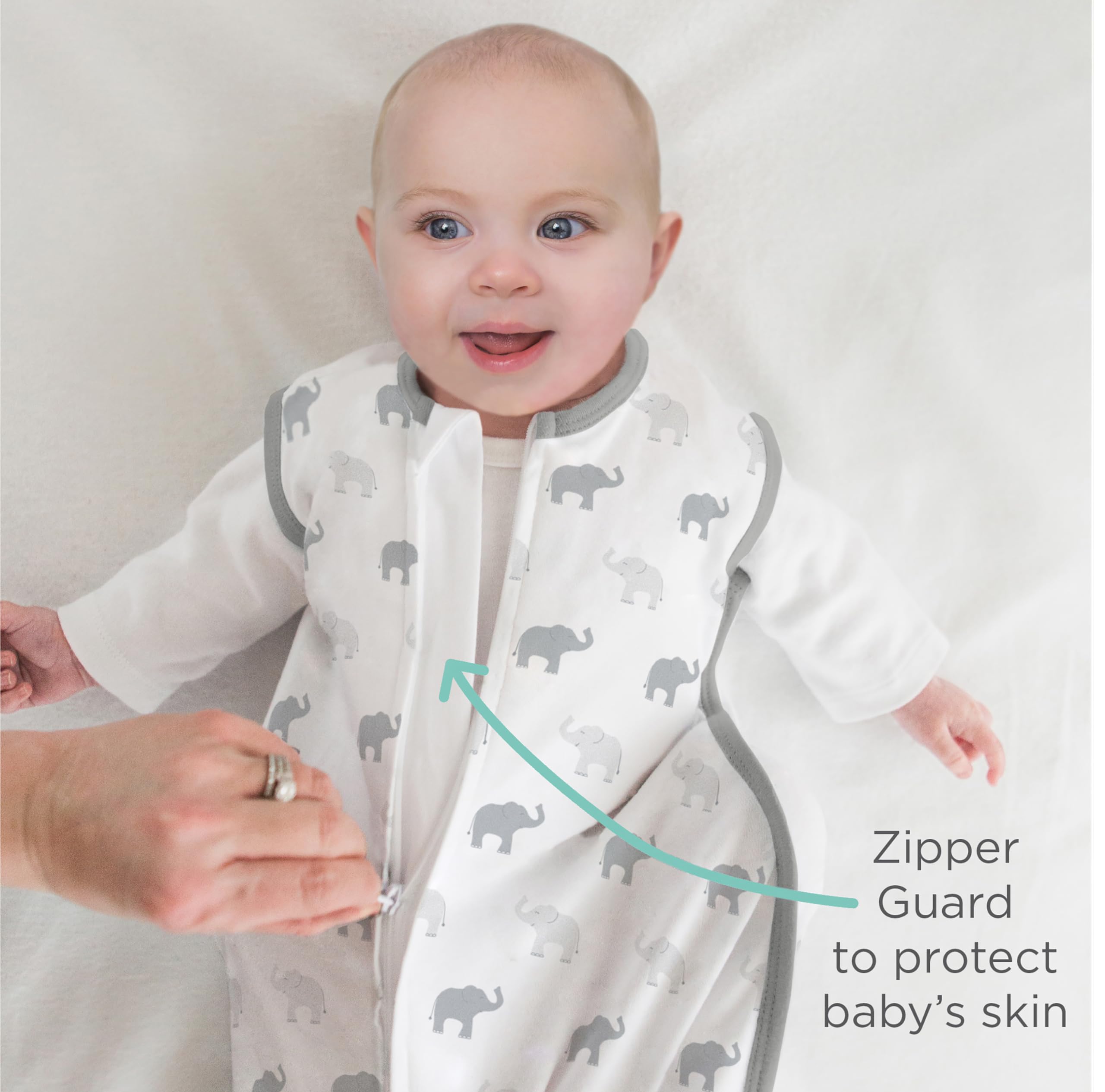Amazing Baby Cotton Sleeping Sack, Wearable Blanket with 2-way Zipper, Pastel Pink + Gray Tiny Elephants, Small (0-6 mo)