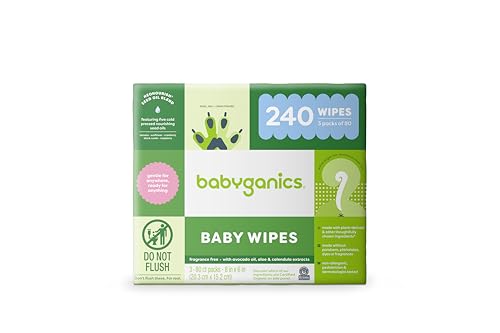 Babyganics Baby Wipes, Unscented Diaper Wipes, 240 Count, (3 Packs of 80), Non-Allergenic and formulated with Plant Derived Ingredients