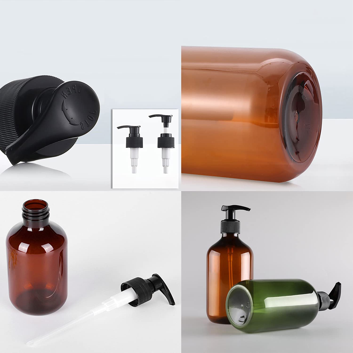 17 Ounce Plastic Hand Soap Bottles with Pump, Refillable Dispenser Bottle for Kitchen and Bathroom, Amber and Green, 2 Pcs