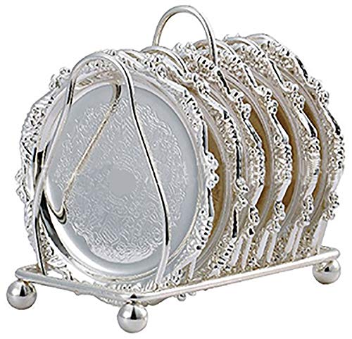 Nerien 6 Piece Coaster Creative Drink Coasters with Decorative Rack European Style Vintage Coaster Silver Plated Gold Plated Cocktail Coaster
