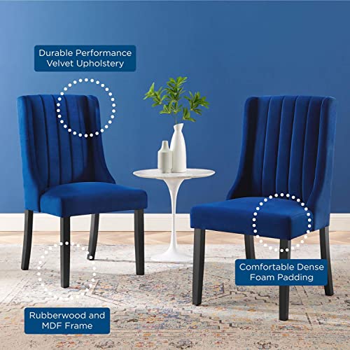 Modway Renew Performance Velvet Parsons Dining Chairs in Navy-Set of 2