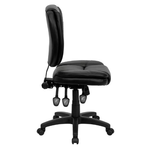 Flash Furniture Caroline Mid-Back Black LeatherSoft Multifunction Swivel Ergonomic Task Office Chair with Pillow Top Cushioning