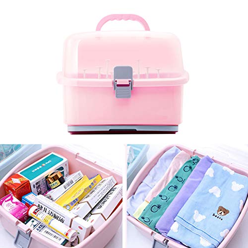 Baby Bottle Drying Rack with Anti-Dust Cover Portable Nursing Bottle Storage Box Dinnerware Organizer for Home Kitchen Use Pink