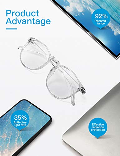 CNLO Blue light blocking Glasses,Computer Glasses,Gaming Glasses,TV Glasses,For UV Protection, Anti Eyestrain,Lightweight Frame Eyewear,Men/Women (Crystal)