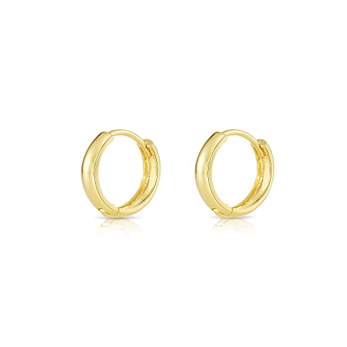 14k Solid Gold Small Round Huggie Hoop Earrings, Polished Finish 12mm (Round Polished 12mm)…
