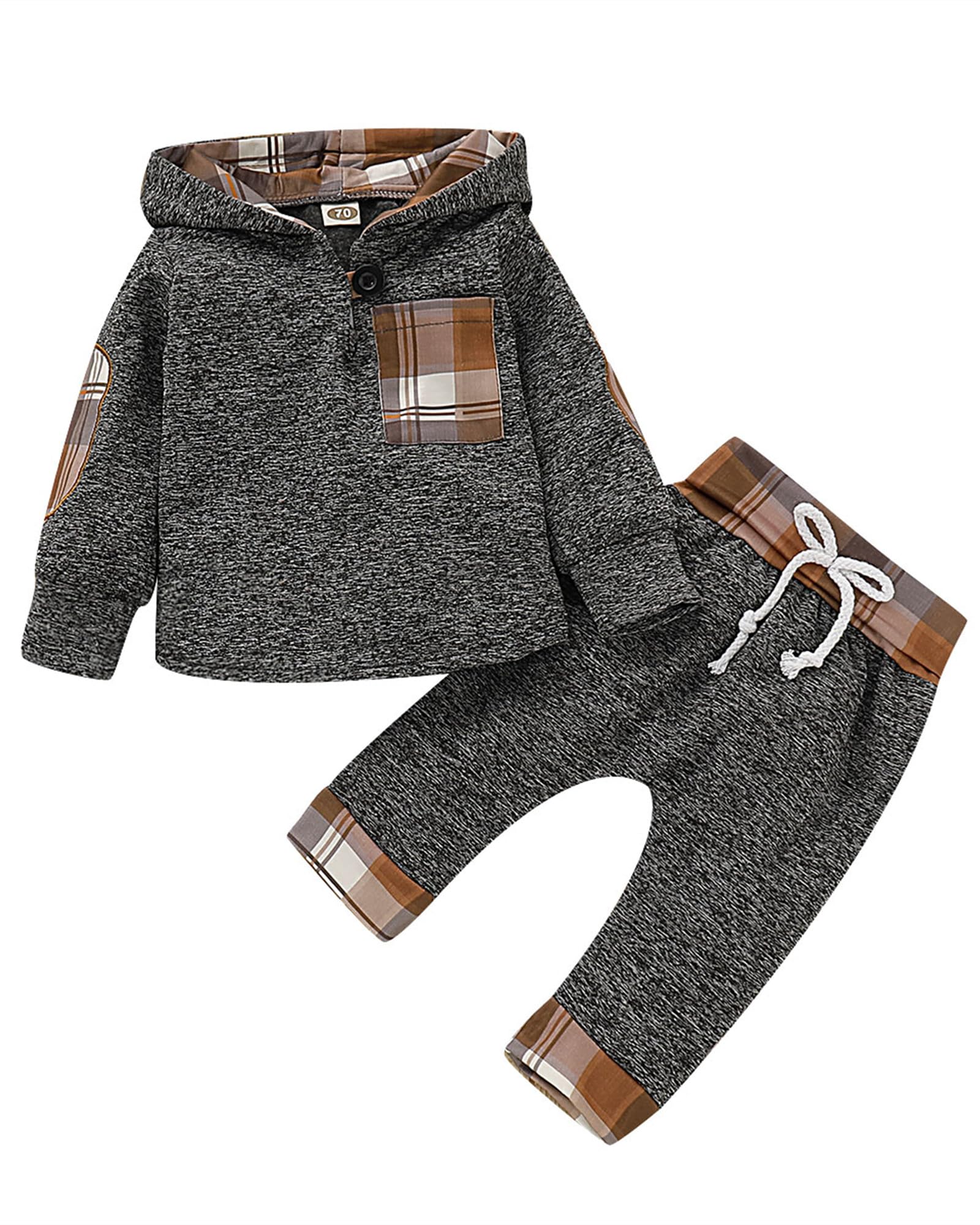 Baby Boy Clothes 1 Year Old Boy Fall Outfits Long Sleeve Plaid Sweatshirt Toddler Boy Outfits 12-18 Months Clothes Coffee