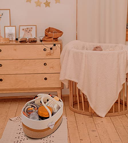 GREATALE Baby Diaper Caddy Organizer - Portable Rope Nursery Storage Bin for Changing Table & Car - Diaper Storage Basket with Removable Divider (Brown)