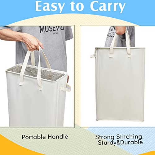 2 Pcs Slim Laundry Hamper with Handles Collapsible Laundry Basket Corner Hamper Narrow Laundry Hamper Thin Dirty Clothes Laundry Basket Bag, 45L (Beige)