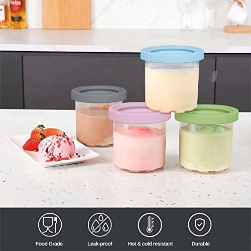 4 PCS Ice Cream Pints Containers and Lids for Ninja Creami, Ice Cream Storage Containers Compatible with NC301 NC300 NC299 Series Creami Ice Cream Makers