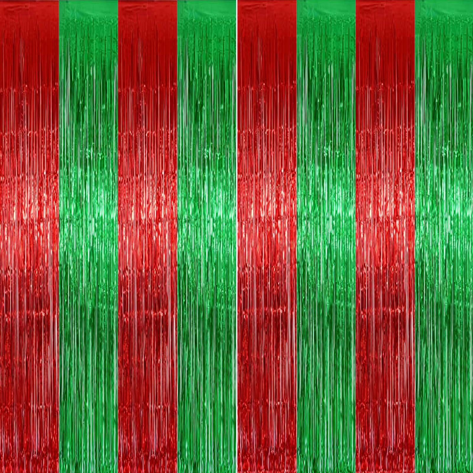 2 Pack 3.2ft x 9.8ft Christmas Metallic Foil Fringe Curtain, Red Green Tinsel Curtains Streamer Large Party Photo Booth Props Backdrops for Happy New Year Birthday Wall Door Indoor Outdoor Decorations