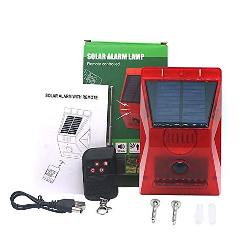 Motion Sensor Alarm Outdoor Solar Powered 8LED Strobe Light Security Alarm System PIR detect Loud Siren Alert (129dB 328ft) with Remote Control,for Home Chicken coops Farm Barn Villa Yard