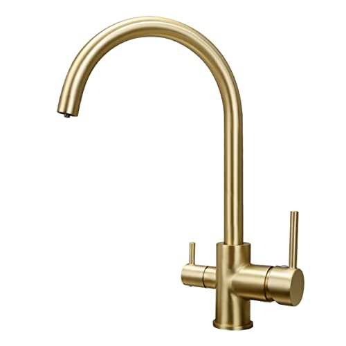 Techzm Tri Flow Water Filtration Kitchen Faucet 3 Way Water Filter Taps Brushed Golden