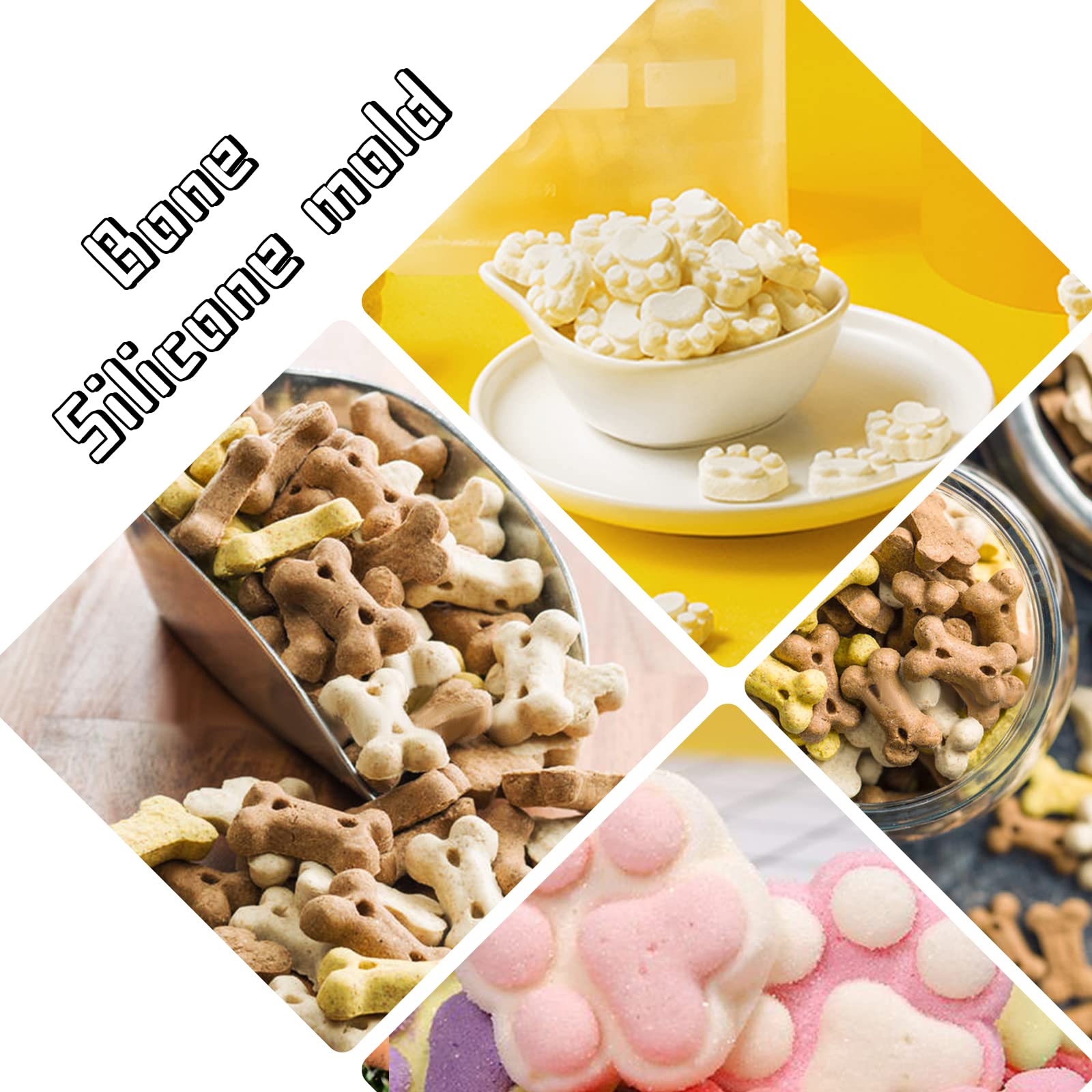 2 Pcs Mini Silicone Molds 106 Cavity Dog Bone Mold 69 Cavity Paw for Chocolate, Fondant, Candy, Biscuits, Cookie, Jelly And Dog Training Commands Concept