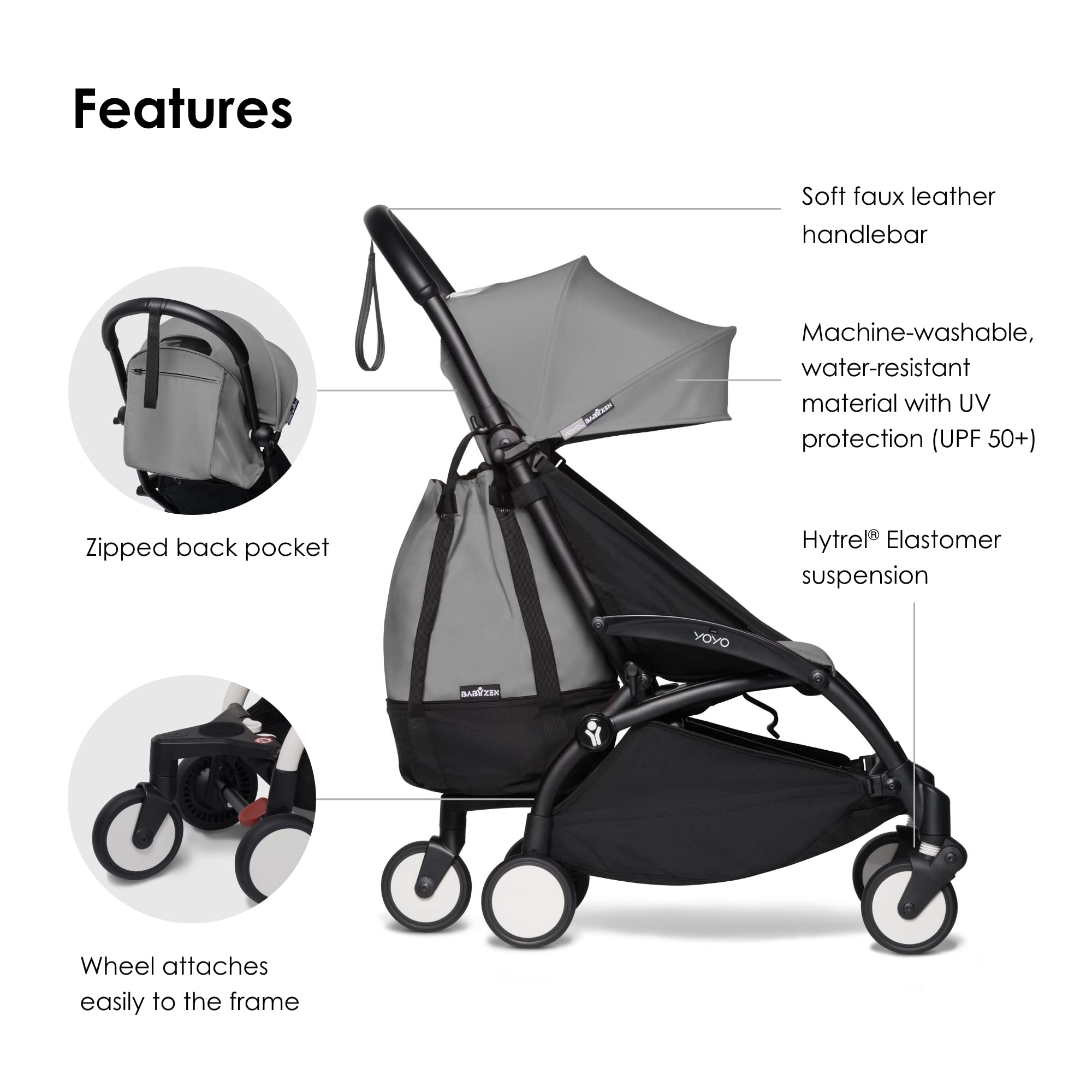 BABYZEN YOYO2 Stroller + YOYO Bag - Includes Black Frame, Grey Seat Cushion, Grey Canopy, Grey YOYO Bag, Wheel Base & Hooks - Suitable for Children Up to 48.5 Lbs