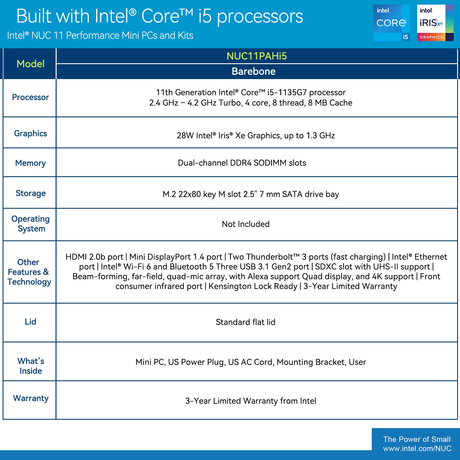 Intel NUC 11, NUC11PAHi5 Canyon Mini PC Desktop, Win 10 Pro Mini Computer, Core i5-1135G7 Processor, 4Core,8MB Cache, 28W Iris Xe Graphics, WiFi6, Thunderbolt 3 (16GB RAM+512GB PCIe SSD)
