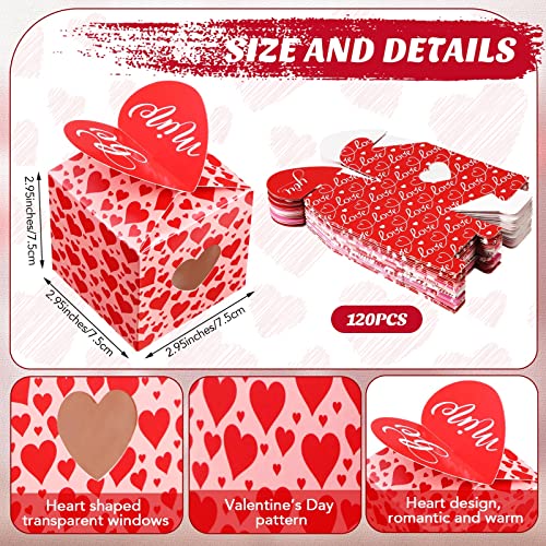 120 Pieces Valentine Cookie Boxes Valentine Treat Boxes with Window Heart Cupcake Boxes Valentines 3 Inch Valentines Candy Goody Container for Valentines Wedding Birthday Party Favors