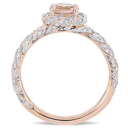2 1/2 Ct Round Shape Simulated Pink Morganite & White Cubic Zirconia Twisted Wedding Engagement Ring In 14K Rose Gold Plated 925 Sterling Silver (2.50 Cttw) Ring Size - 4.5