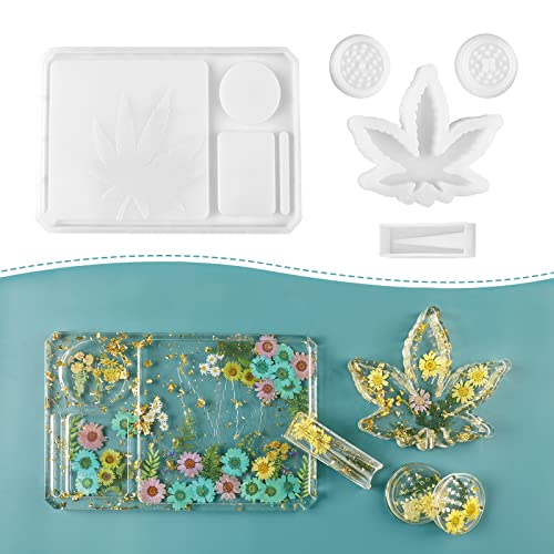 4 PCS Silicone Molds for DIY Epoxy Resin - Large Resin Molds Including Rolling Tray Mold Ashtray Joint Holder and Resin Grinder Mold