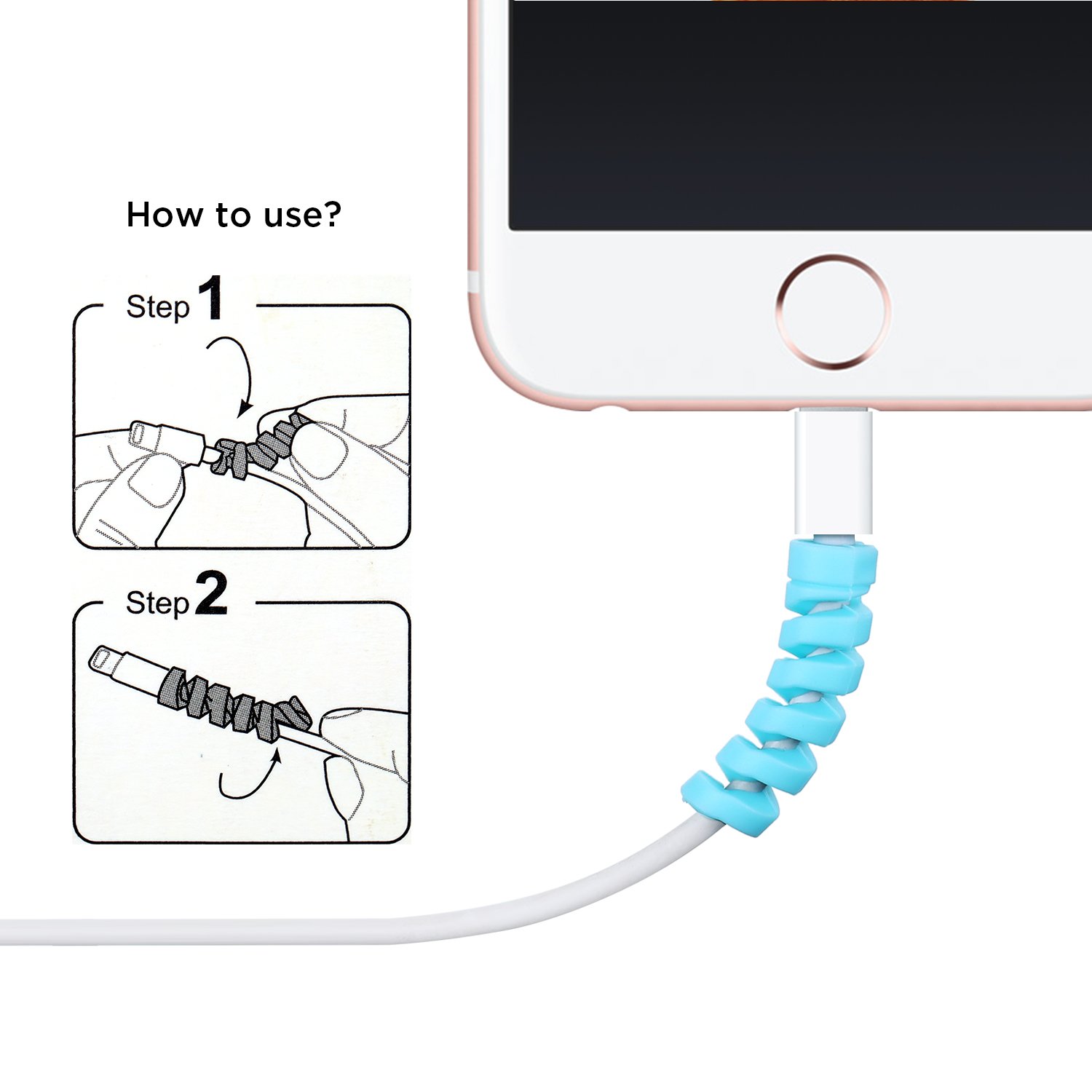 Jetec 24 Pcs Charger Cable Protector,Silicone Flexible Cable Saver,Spiral USB Mouse Wire Protector for Headphone Laptop Earphone Cell Phone Wrap Accessories(Black, Pink, Blue, Green)
