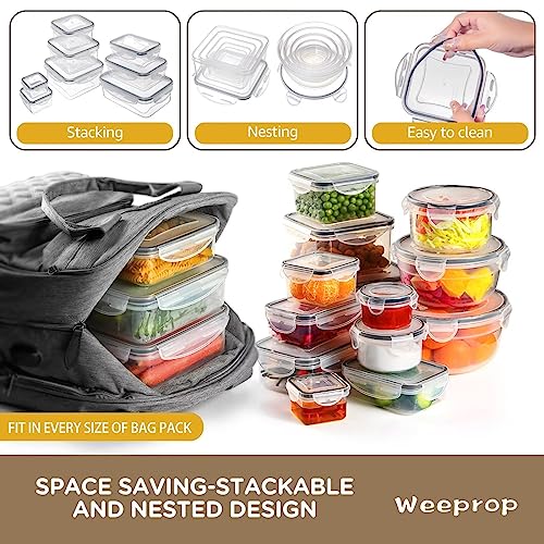 32 PCS Food Storage Containers with Airtight Lid(16 Stackable Plastic Containers with 16 Lids), 100% Leakproof & BPA-Free Container Sets with Lids for Kitchen Organization, Meal-Prep Lunch Containers