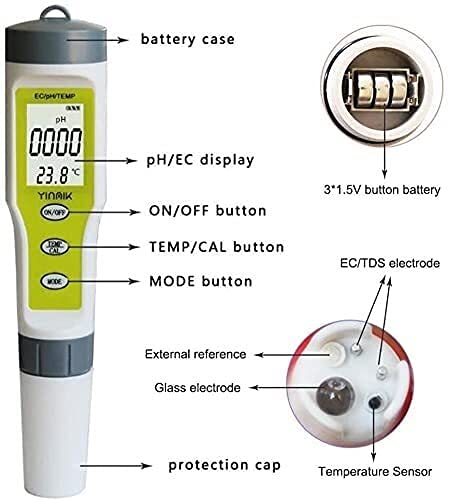 YUESFZ Precise Digital Tester Portable Ph/ec/Temp 3 in 1 Test Pen Handheld Ph Value Ph Meter Water Quality Tester for Pool Home Water Quality Practical Water Quality Detector