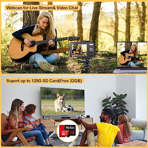 4K Compact Digital Camera for Photography and Video 4K 48MP Vlogging Camera for YouTube with 3โ FHD Screen 18X Digital Zoom Point and Shoot Camera Mini Travel Camera with 32GB SD Card, 2 Batteries