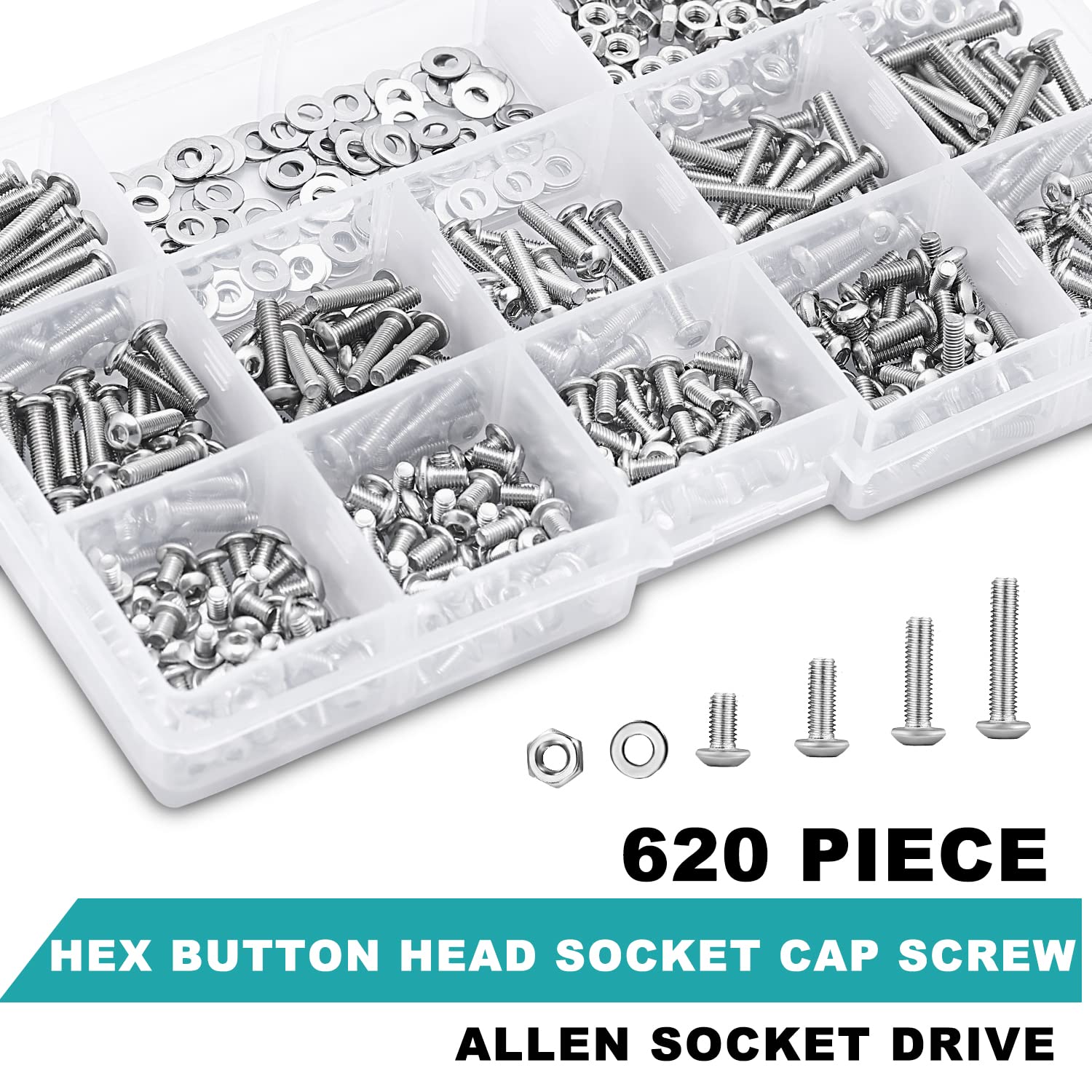 620Pcs M3 Hex Socket Head Cap Bolts Screws and Nuts Assortment Kit,304 Stainless Steel Screws and Nuts