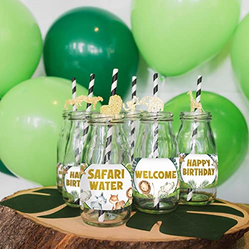 45 Safari Birthday Water Bottle Labels, Wild One Baby Decorations, Jungle Animal Themed Two Three Birthday Waterproof Drinking Bottle Cup Sticker Wraps(8.85 * 2'')