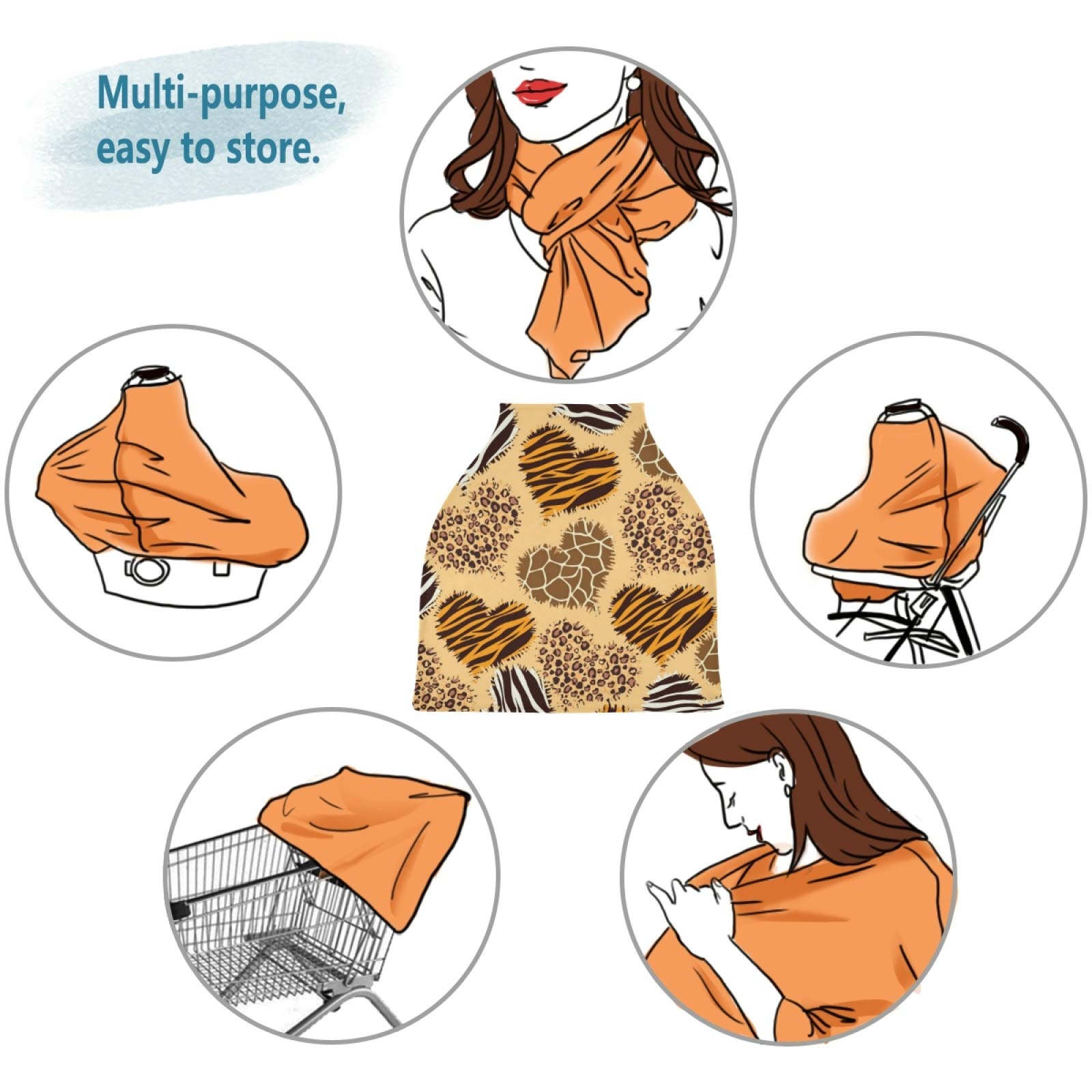 Baby Car Seat Covers Canopies for Boys Girls Leopard Giraffe Zebra Print Heart Infant Stroller Cover Nursing Cover Breastfeeding Scarf Warm Windproof
