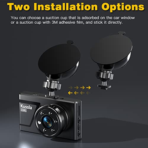 4K Dash Cam Front with SD Card, Kussla WiFi Dash Camera for Cras, 2160P Dashcam for Cars with App Control, Super Night Vision Car Camera, WDR, G-Sensor, Loop Recording, Parking Monitor