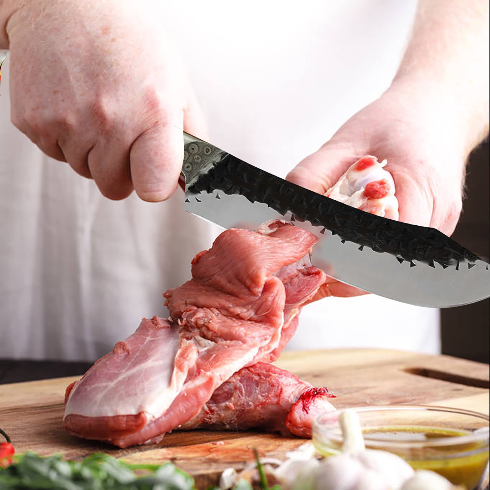 13pcs Serbian Chef Knife Set include sheath High Carbon Steel Cleaver Kitchen Knife Whole Tang Vegetable Cleaver Home BBQ Camping with Knife Bag