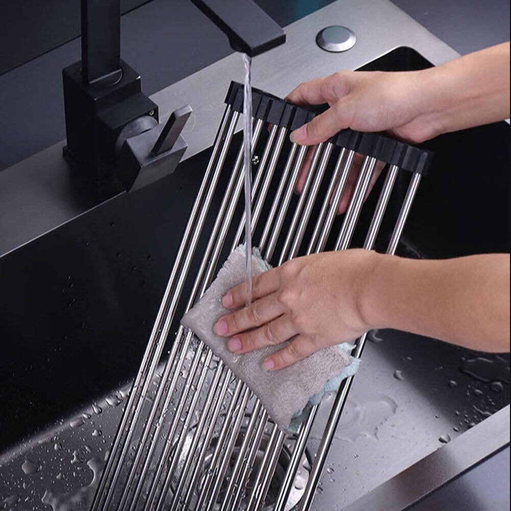 18x15 Roll up Sink Drying Rack Over The Sink Multipurpose roll-up Dish Drying Rack Kitchen Stainless Steel Sink Drain Rack Roll Up Dish Rack Food Drying Mat roll-up Dish Drying Rack