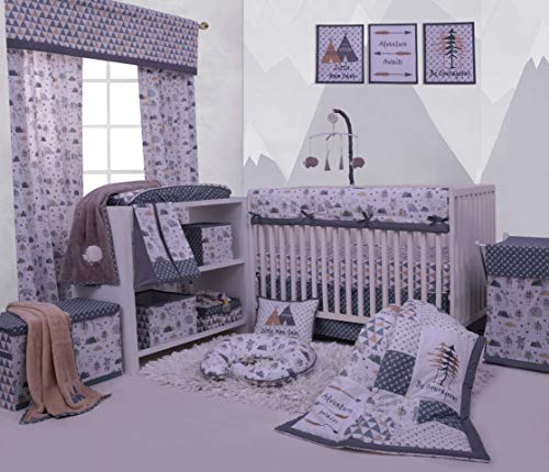 Bacati Woodlands Grey/Beige Neutral Cotton Activity Gym with Mat, Beige/Grey