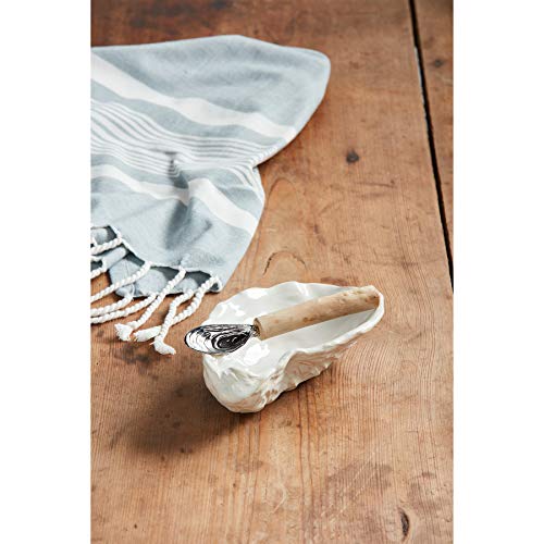 Mud Pie Oyster Shaped DIP Set, 6 1/2" x 4 1/4" | Spoon 5 1/2", White