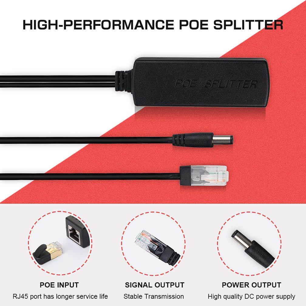 Active PoE Splitter - Power Over ethernet Splitter Adapter, 48V to 12V, IEEE 802.3af Compliant, 10/100Mbps PoE Splitter for Surveillance Camera, WAP and VoIP Phone, up to 100m, 2 Pack