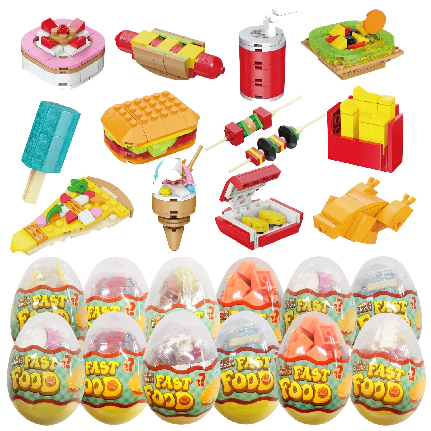 12 Pcs Easter Eggs with Food Building Block Toys for Kids Holiday Party Favors Easter Basket Stuffers,Easter Egg Hunt