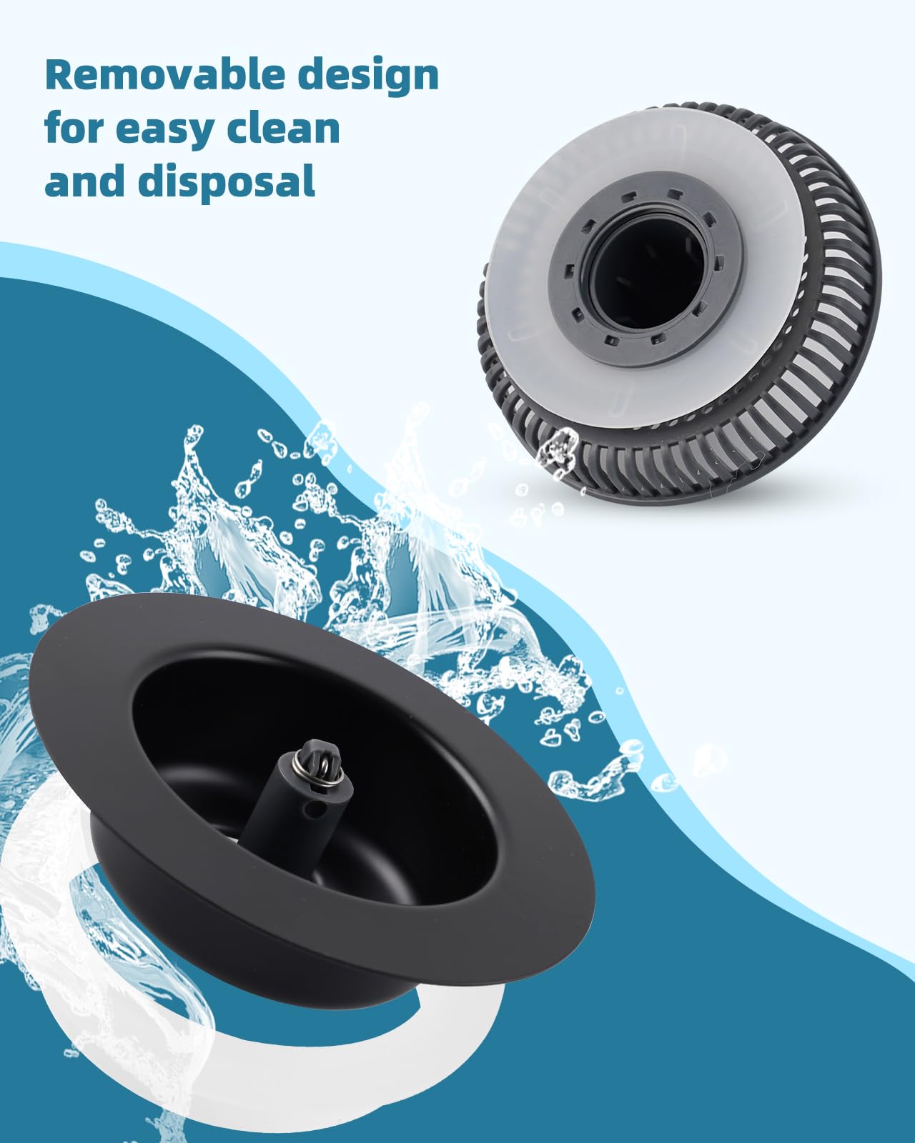 3 in 1 Black Kitchen Sink Stopper Strainer, Matteblack 304 Stainless Steel Pop Up Sink Drain Strainer with Handle Rod for US Standard 3-1/2 inch Drain Filter, Anti-Clog