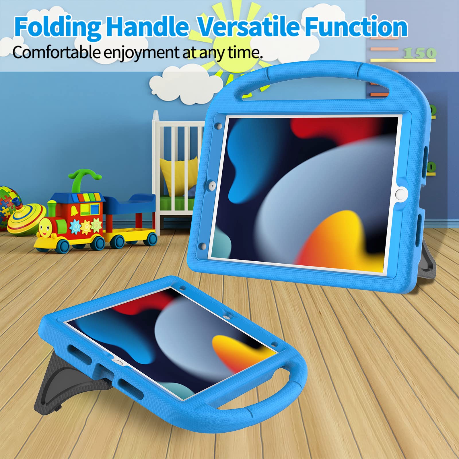 RTOBX Kids Case for iPad 10.2 & 10.5, iPad 9th/8th/7th Generation 10.2" 2021 2020 2019 Case with Screen Protector, iPad Air 3rd Gen/Pro 10.5 inch Protective Cover with Handle Stand, Blue