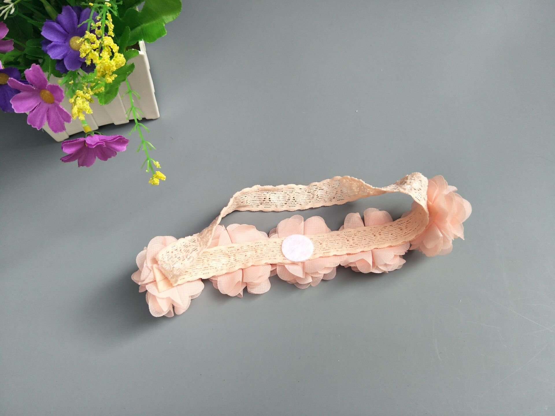 Baby Elastic Chiffon Flower Headbands Princess Girls Hand Sewing Beads Flower Headwear (XW1005)