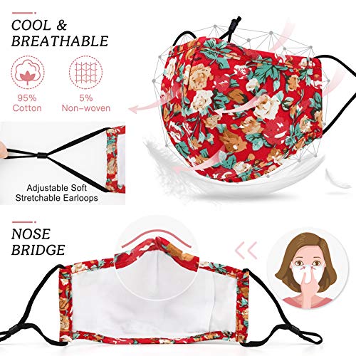 Cloth Face Maks Washable Reusable for Women Men Build-in Nose Wire&Filter Pocket with 9 Filters Adjustable Breathable 3 Layers Cotton Cup Dust Safety Protection Fabric with Designer Printed(9 Pcs)