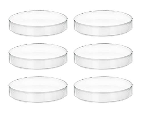 6PK Plastic Petri Dishes with Lids - 6" Diameter, 0.75" Depth - Molded in Polypropylene - Reusable, Autoclavable - Translucent - Eisco Labs