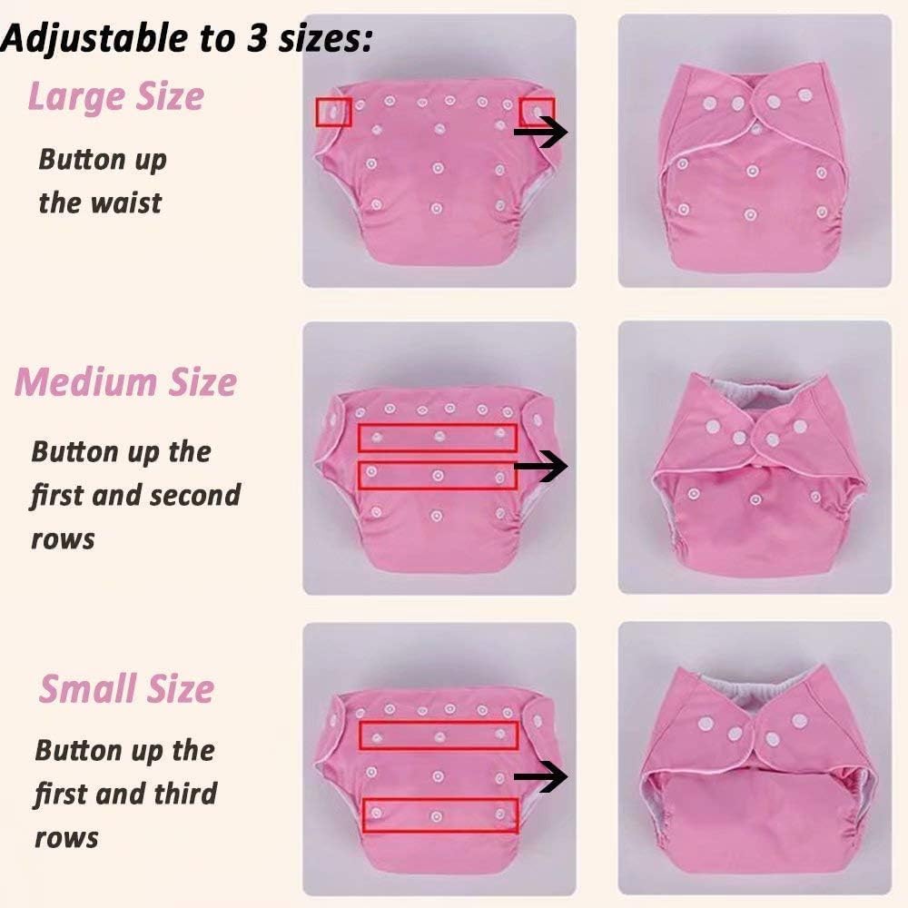 Baby Cloth Diapers Washable Reusable Diapers for Baby Girls and Boys, One Size Adjustable 7 Pack with 7 Inserts and 1 Storage Bag