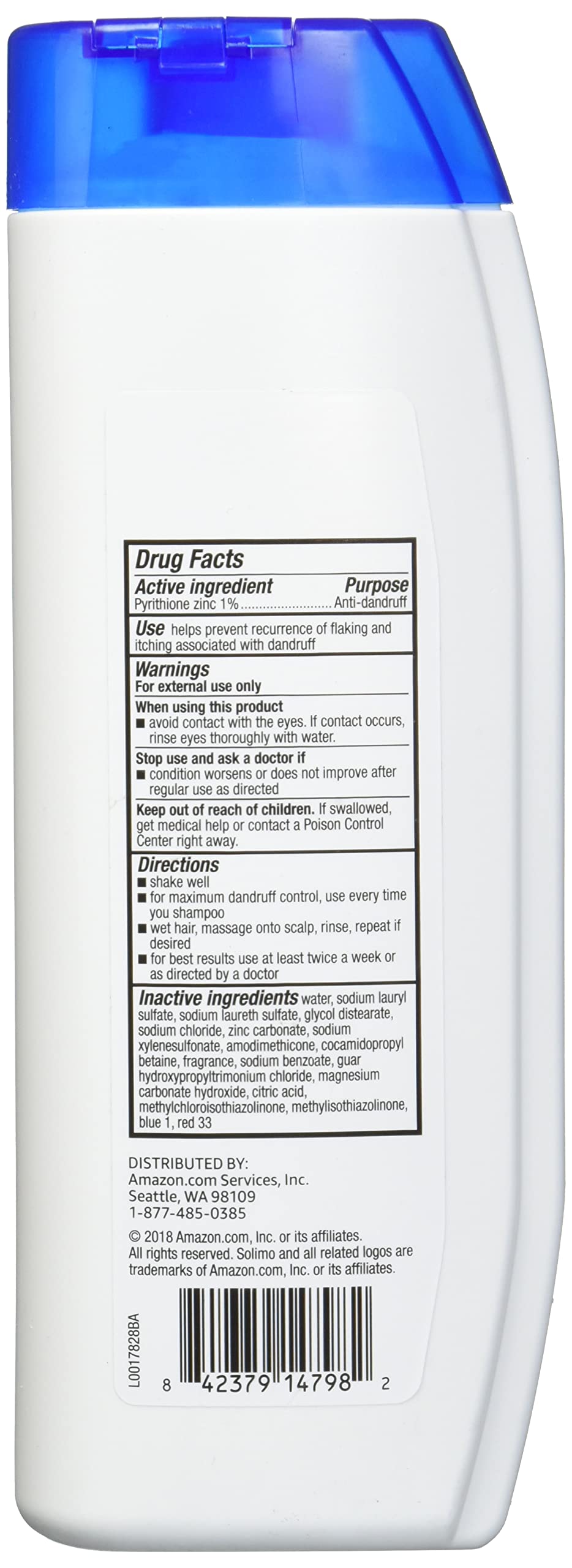 Amazon Brand - Solimo 2-in-1 Dandruff Shampoo & Conditioner, Gentle and pH Balanced, 14.2 fl oz