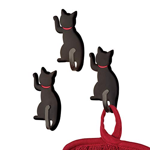 Collections Etc Unique Black Cat Magnet Hooks Attaches to Any Magnetic Surface - Gift Idea for Cat Lovers - Set of 3