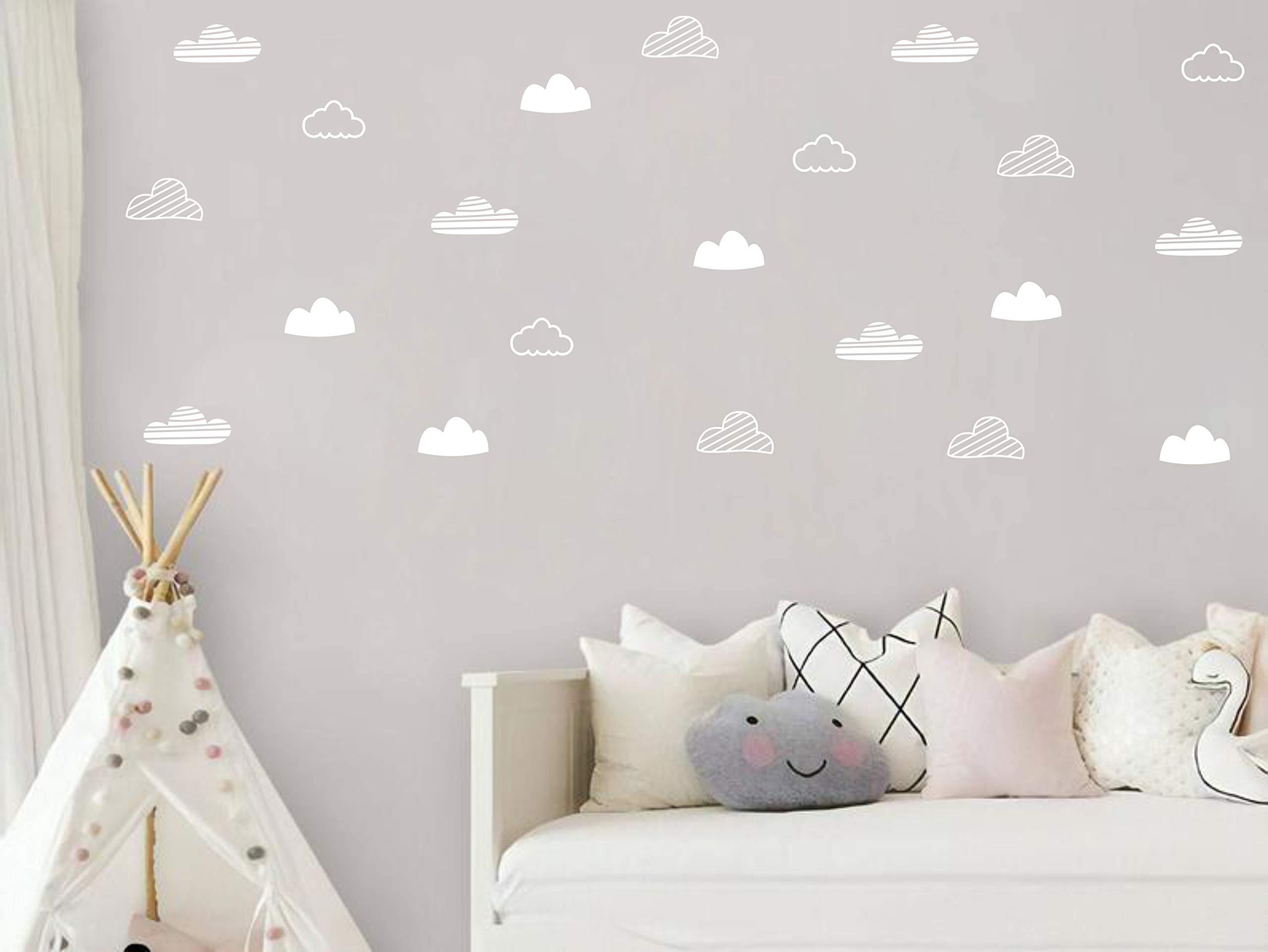 Cloud Wall Decals Wall Decor Kids Room Cloud Wall Stickers Vinyl Decals for Baby Boys Girls Nursery Toddler Room Decor Wall Stickers Nursery A64 (White)