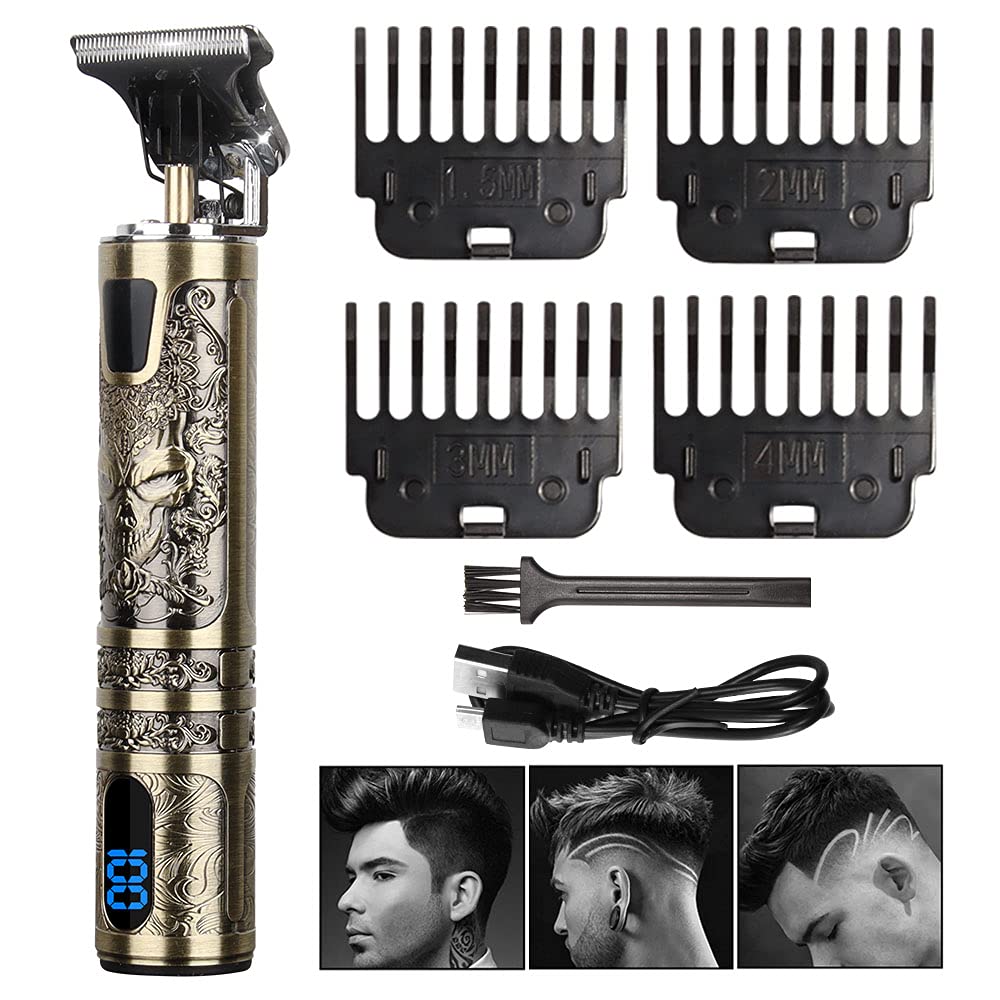 Professional Hair Trimmer for Men Cordless Hair Clippers LCD display Zero Gapped T Blade Rechargeable Multifunctional for Barber Family LCD-Demon