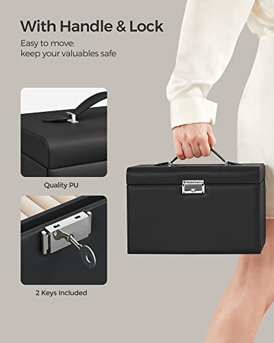 SONGMICS Jewelry Box 3 Layers, Jewelry Organizer with 2 Drawers, Jewelry Case with Portable Travel Case, with Handle, Lockable, Jewelry Storage, Gift for Loved ones, Black UJBC121B