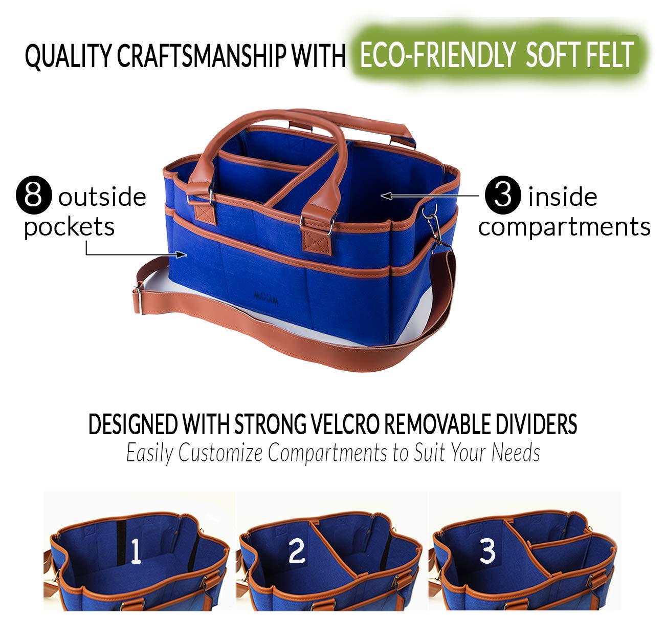 Baby Diaper Caddy Organizer Large with Shoulder Strap | Trendy Navy Blue Portable Nursery Storage Bin - Premium Quality Tote Bag For Newborn Essentials - For Infant Changing Table, Car, Home or Travel